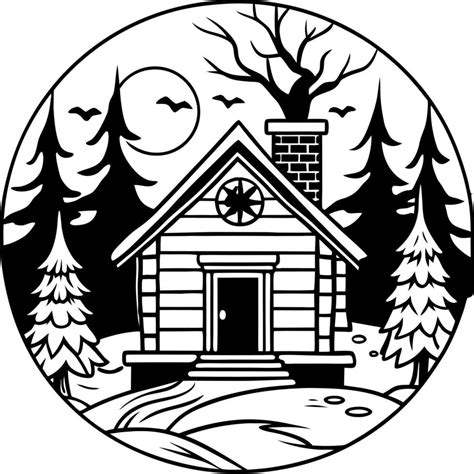 Haunted Log Cabin In A Dark Creepy Forest Concept Art 51230809 Vector