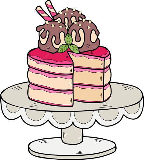 Torta De Fresa Dibujada A Mano En La Ilustración Del Soporte De La