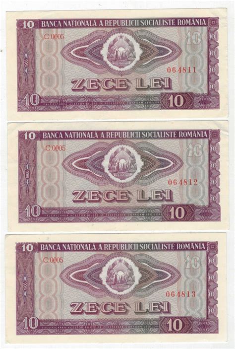 Romania 10 Lei 1966 3 Bancnote Serii Consecutive Salistea OLX Ro