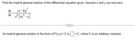 Solved Find The Implicit General Solution Of The