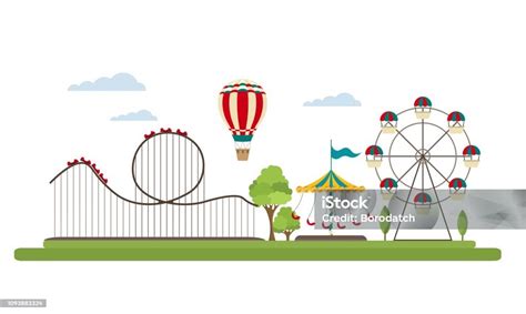 Stock Ilustrace Zábavní Park Vektorová Ilustrace Kreslený Byt