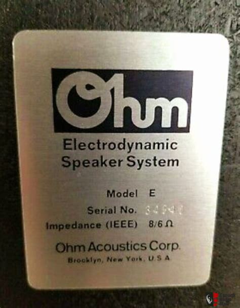 Sale Pending Rare Ohm Model E 2 Way Speakers Photo 2867139 Uk Audio Mart