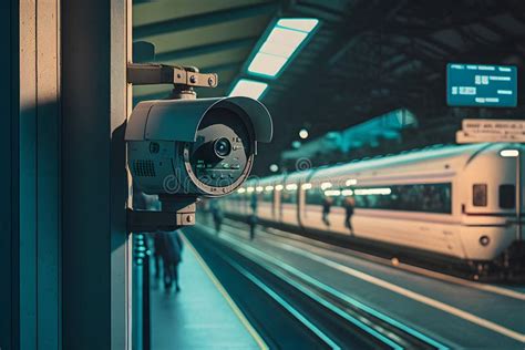 Cctv Camera Operating On Train Station Platform Neural Network Ai