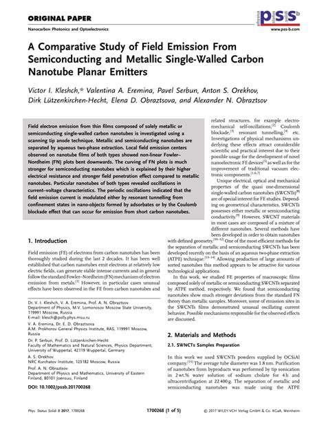 Pdf A Comparative Study Of Field Emission From Semiconducting And