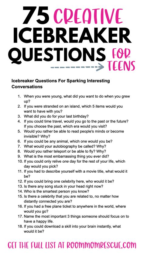 75+ Fun Icebreaker Questions for Teens | Activities for teens ...