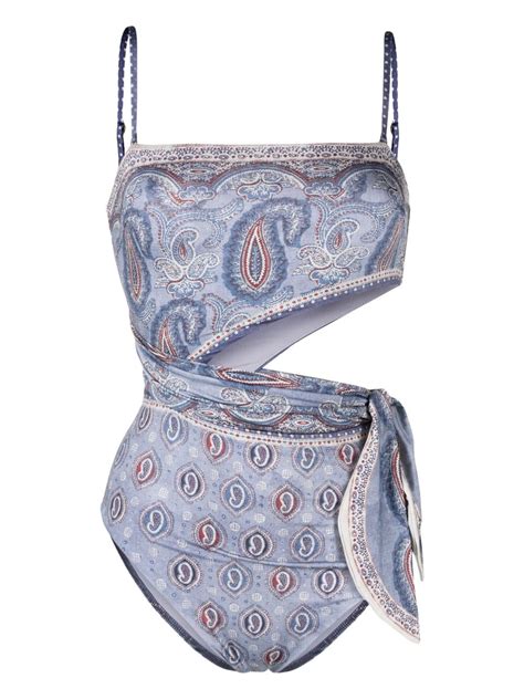 Zimmermann Blue Vitali Placement Paisley Print Swimsuit ModeSens