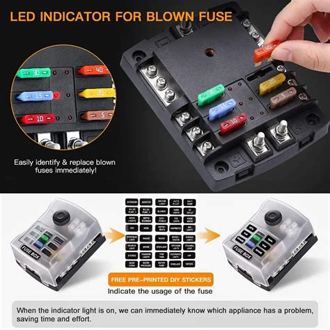 6 Way Fuse Distribution Block Car Boat Fuse Box Holder With Warning