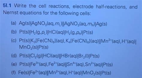 Solved 511 Write The Cell Reactions Electrode