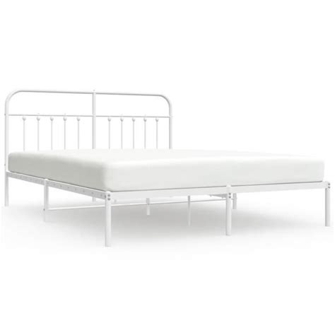 Cadre de lit métal avec tête de lit blanc x cm KEENSO Classique Intemporel A
