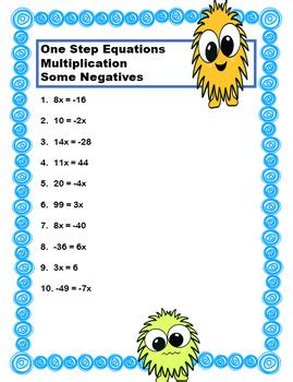 One Step Equations One Step At A Time Full Packet By Wild And Wacky Worksheets
