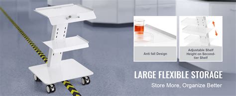 Vevor Lab Trolley 3 Layer Rolling Lab Cart Metal Mobile Trolley With