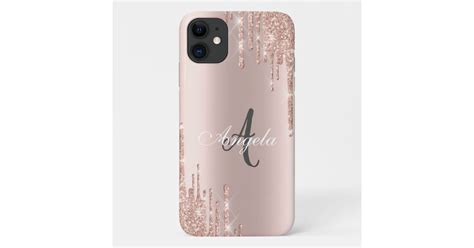 Modern Glitter Drips Rose Goldmonogram Case Mate Iphone Case Zazzle