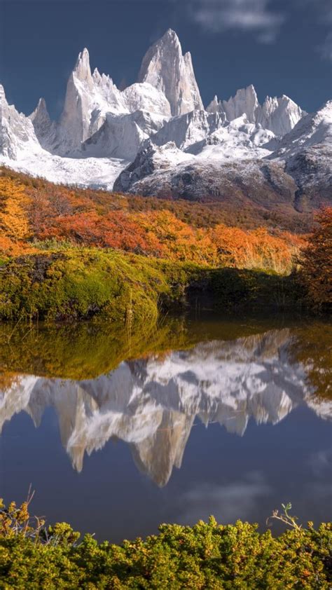 Reflecting Fitz Roy Mountain In A Lake Near El Chaltén In Autumn