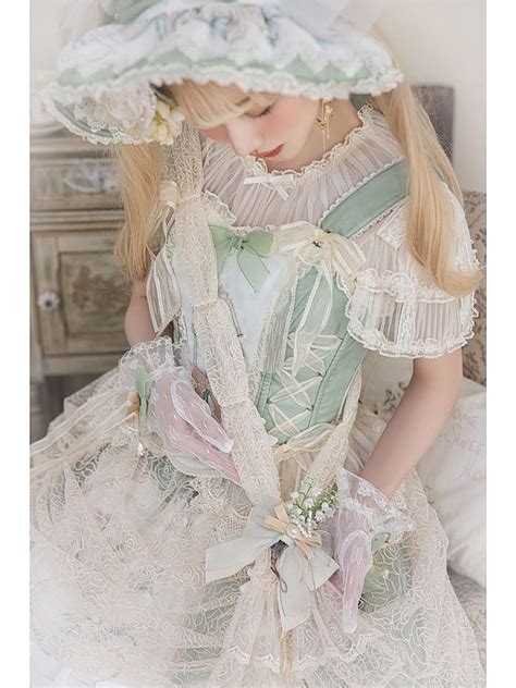 Light Green Floral Embroidery Corset Lace Up Back