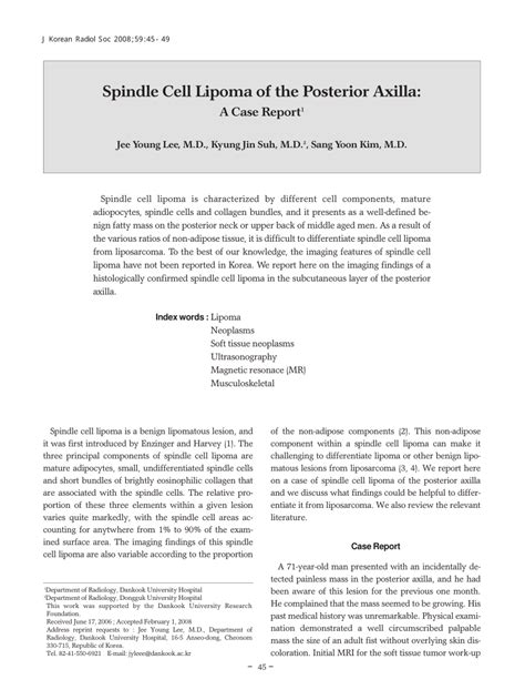 Pdf Spindle Cell Lipoma Of The Posterior Axilla A Case Report