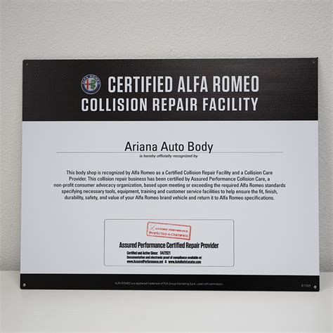 Ariana Auto Body Certification