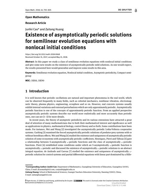 Pdf Existence Of Asymptotically Periodic Solutions For Semilinear Evolution Equations With