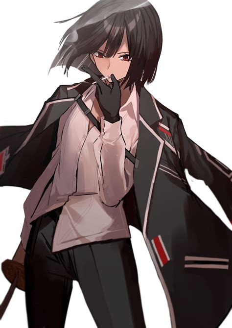 Safebooru 1girl Absurdres Black Gloves Black Hair Cigarette Coat Coat