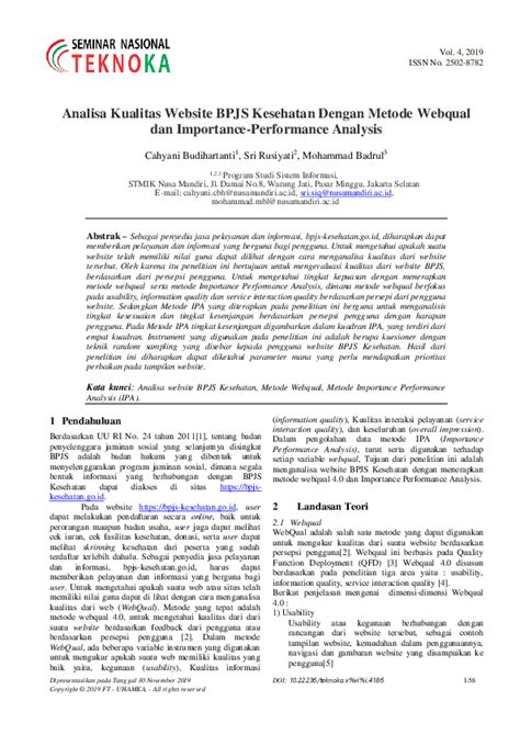 Pdf Analisa Kualitas Website Bpjs Kesehatan Dengan Metode Webqual Dan Importance Performance