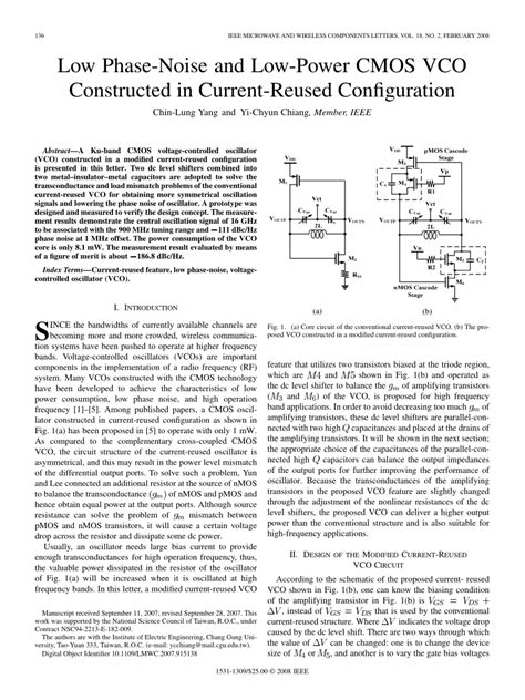 Pdf Low Phase Noise And Low Power Cmos Vco Constructed In Current Reused Configuration