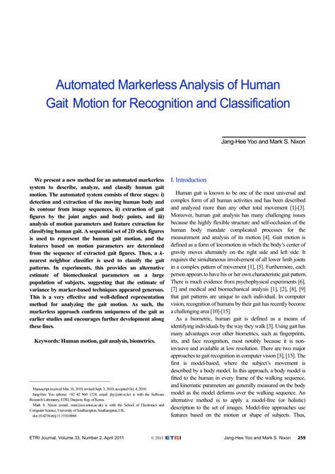 pdf automated markerless analysis of human gait motion for
