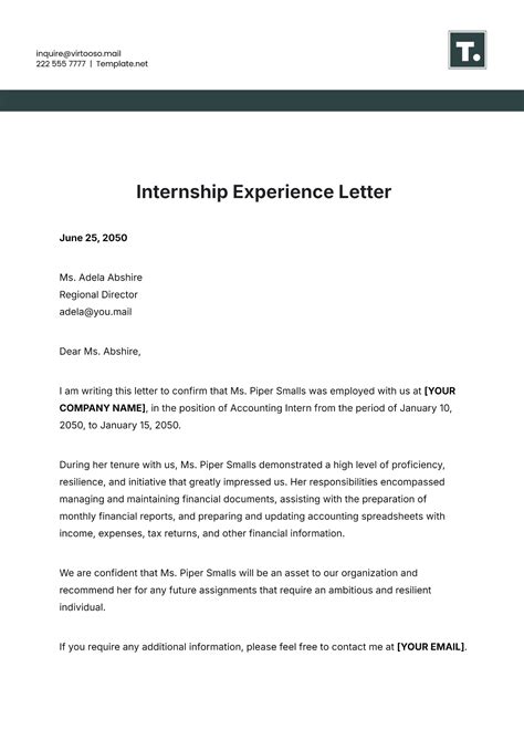 Work Experience Letter Format