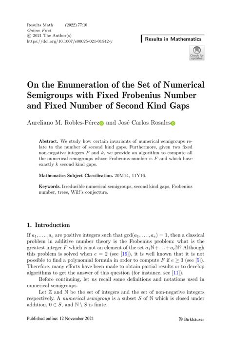 Pdf On The Enumeration Of The Set Of Numerical Semigroups With Fixed