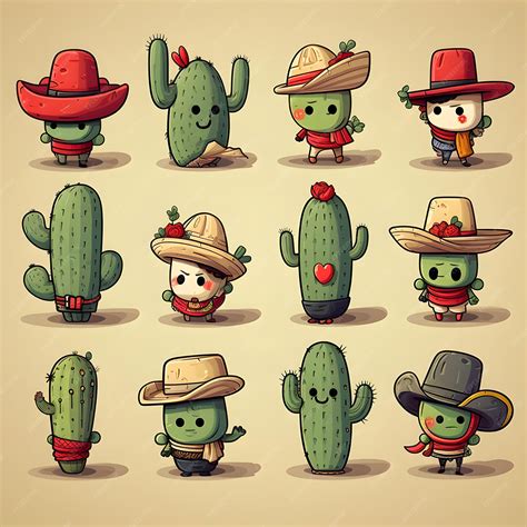 Premium Ai Image 20 Standalone Illustrations Of Cute Cactuses With