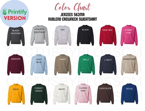 3 Color Chart DIY Chart Jerzees 562MR Mockup Etsy Tool Nublend Crewneck