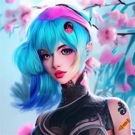 Photo Realistic Cyberpunk Girl With Pastel Hair And Tattoos On Craiyon