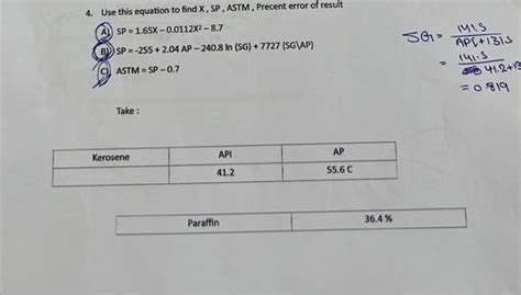 Solved 4 Use This Equation To Find X Sp Astm Precent Error