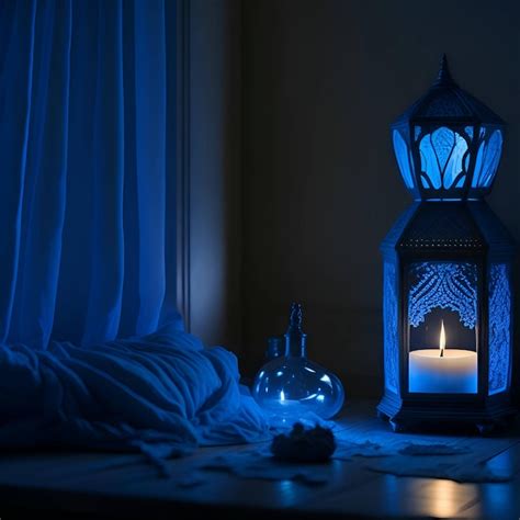 Premium Photo Eid Lantern In Blue Light Environment Islamic Eid Lantern