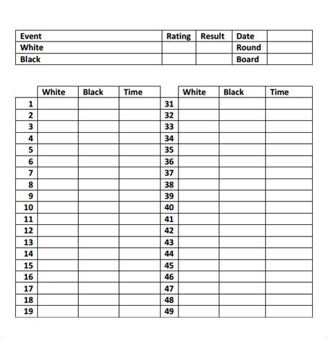 Printable Chess Notation Sheet
