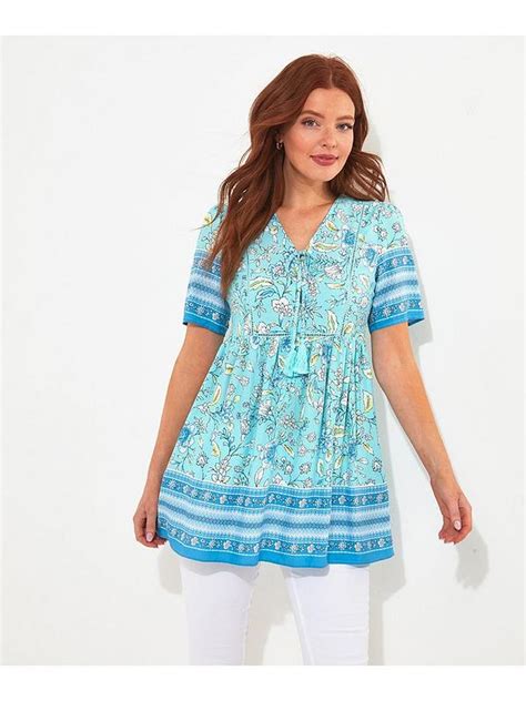 Joe Browns Tassel Tie Short Sleeve Tunic Top Blue Very