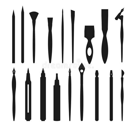 Old Ink Pen Nibs And Black Felt Marker Silhouette Stock Illustration
