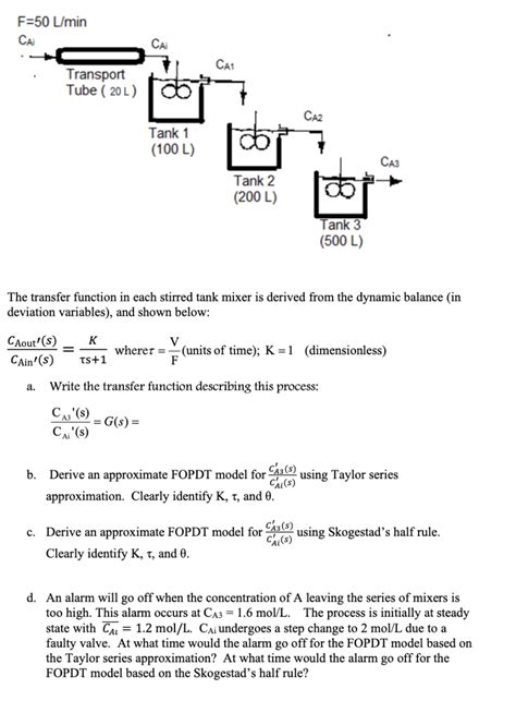 The Transfer Function In Each Stirred Tank Mixer Is Derived From The Dynamic Balance In