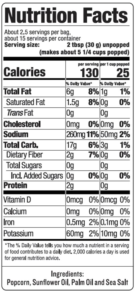 Skinny Pop Microwave Popcorn Nutrition Label At Heather Richards Blog