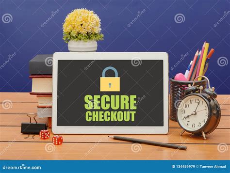 Secure Checkout Sign With Lock Icon On Tablet Stock Image Image Of Payment Consumer