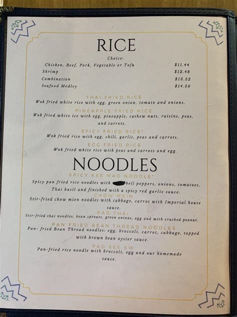 Menu At Imperial Thai Cuisine Restaurant Billings