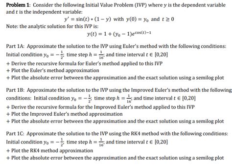 solved problem 1 consider the following initial value