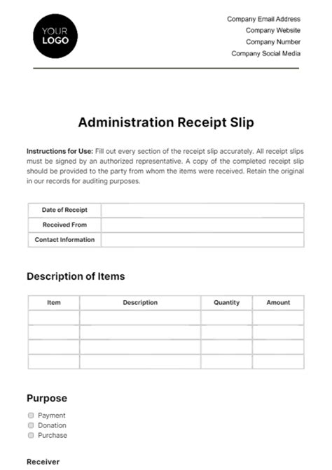 Free Administration Receipt Slip Template To Edit Online