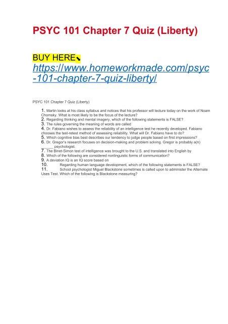 Psyc 101 Chapter 7 Quiz Liberty
