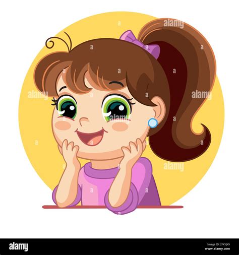 Cute Happy Girl Face Emotion Vector Illustration Cartoon Character Vector Illustration