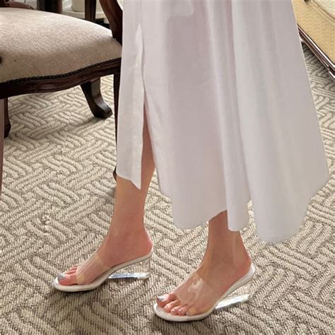 글램핏 여성뮬슬리퍼 투명구두 스트랩 통굽 토오픈 웨지힐 샌들 3컬러