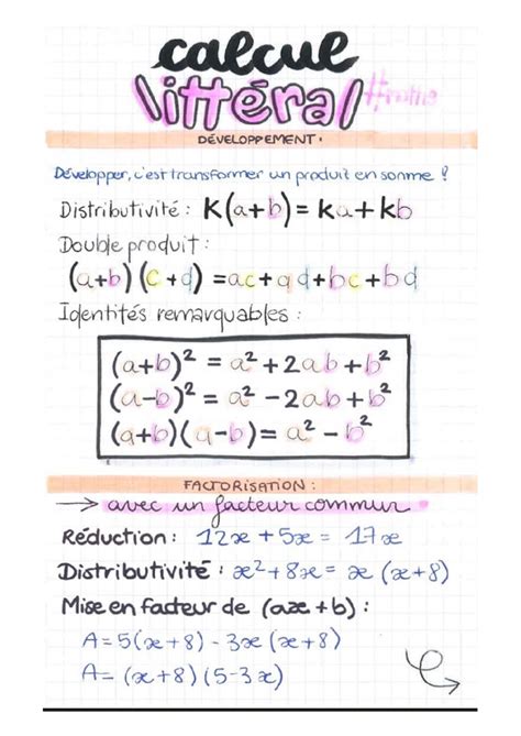 Fiche de révision aesthetic seconde maths calcul littéral