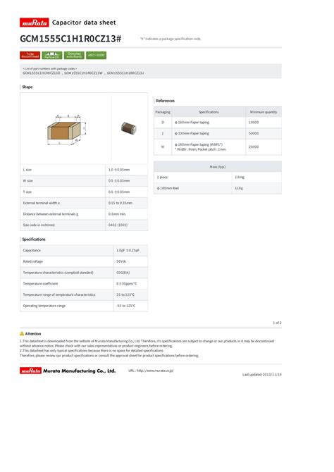 Murata Capacitor Data Sheet Gcm1ssscihirocz13 Chatwithmanuals