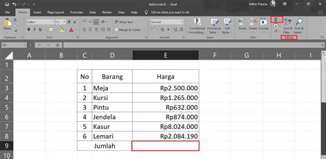 Siapkan Data Yang Akan Kamu Gunakan Klik Cell Yang Kamu Gunakan Untuk Menjumlah Lalu Pada Home