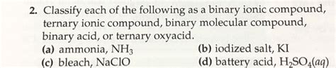 Solved Classify Each Of The Following As A Binary Ionic Chegg