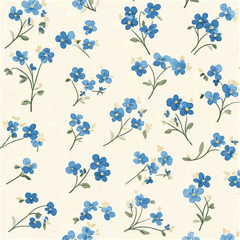 Small Blue Forget Me Nots In Flat Design Arranged In A Repeating Pattern On A Soft Cream Stock