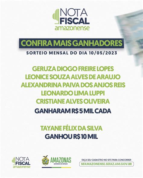 Nota Fiscal Amazonense Ganhadores Do 84º Sorteio Da Nota Fiscal
